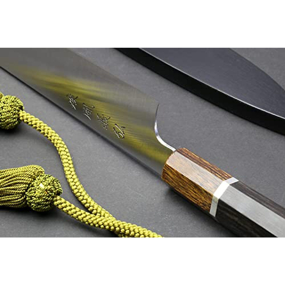 Yoshihiro TM-Hayate ZDP-189 Super High Carbon Stainless Steel Sujihiki Kiritsuke Knife Octagonal Ebony Wood Handle with Sterling Silver Ring (9.5" (240mm))