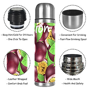 Stainless Steel Leather Vacuum Insulated Mug Passion Fruit Thermos Water Bottle for Hot and Cold Drinks Kids Adults 16 Oz