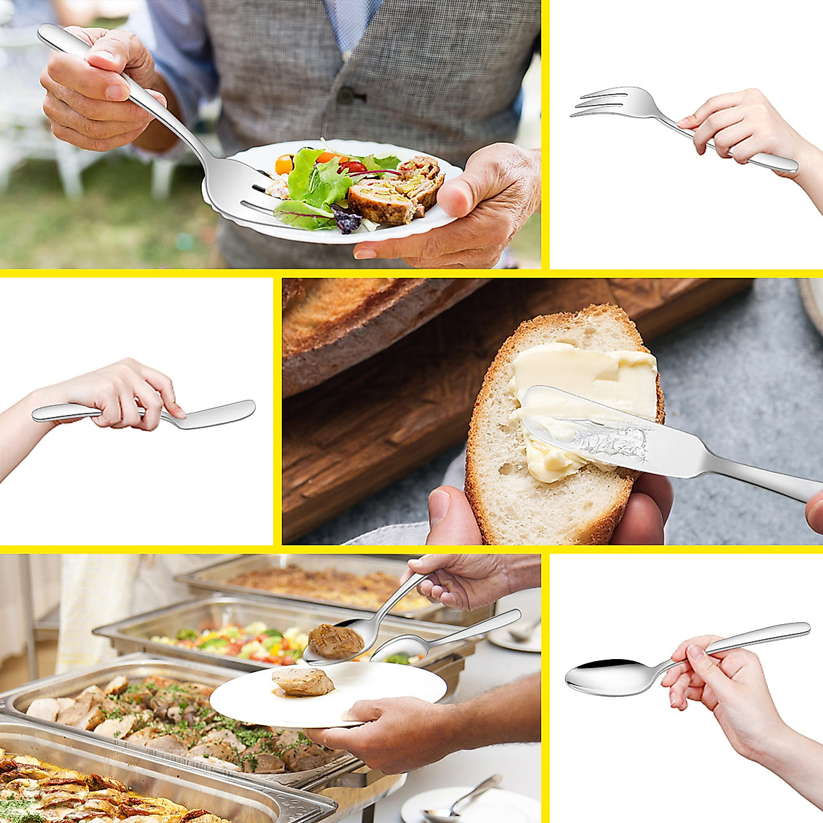 Heavy Duty Serving Utensils, E-far 5-Piece Stainless Steel Serving Spoons, Slotted Serving Spoon, Serving Fork, Butter Spreader, Pie Server for Party Buffet Catering, Mirror Finish & Dishwasher Safe