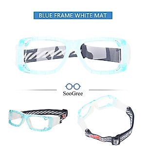 SooGree Sports Glasses for Men Womens,Protective Eyewear Sunglasses Racquetball Sports Cycling Glasse(Blue frame White pad),Anti Fog Shock Absorption with Adjustable Strap