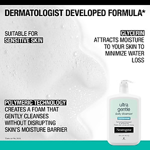 Neutrogena Ultra Gentle Daily Foaming Facial Cleanser, 16 fl. oz, Daily Facial Moisturizer, 3.4 fl. oz, Non-Comedogenic Skincare for Sensitive Skin, 2 Items