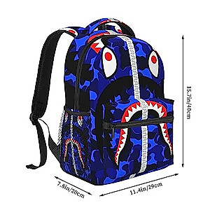 AIRPO Fashion Shark Backpacks Bright Navy Pink Camouflage Large Capacity Laptop Daypack Lightweight Backpack Travel Hiking Bag For Women Men