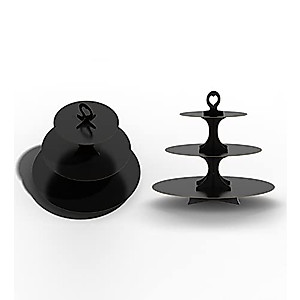 2 Pack Cupcake Stand Tower, BLISSUR Black 3 Tier Cupcake Stand, Cardboard Dessert Cupcake Stand Holder for Parties, Tiered Cupcake Stand (Black)