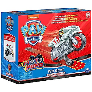 Paw Patrol, Moto Pups Wildcat’s Deluxe Pull Back Motorcycle Vehicle with Wheelie Feature and Toy Figure