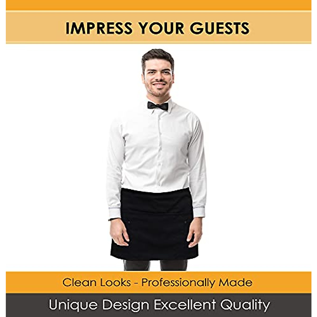 Brtex Server Aprons with 5 Pockets (2 Pack) – Commercial Grade Black Waist Aprons for Women Men – Restaurants Cafes Bars Home & Kitchen Apron 24x12 Fits Every Waist