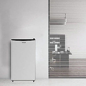 Honeywell Compact Refrigerator 3.3 Cu Ft Mini Fridge with Freezer, Single Door, Low noise, Removable Shelves, for Bedroom, Office, Dorm with Adjustable Temperature Settings, Stainless Steel