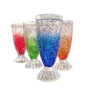 Lily's Home Insulated Double Wall Gel-Filled Acrylic Plastic Frosted Freezer Milkshake Glasses. Ideal for Root Beer Float, Smoothies and Ice Cream Soda. Old Fashioned Style. Set of 4 Colors