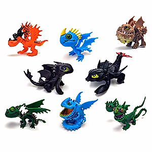 Toysvill Dragons (Set 8 pcs) - Mini Action Figures: Toothless (Night Fury), Deadly Nadder, Gronckle, Hideous Zippleback, Hotburple, Monstrous Nightmare, Terrible Terror