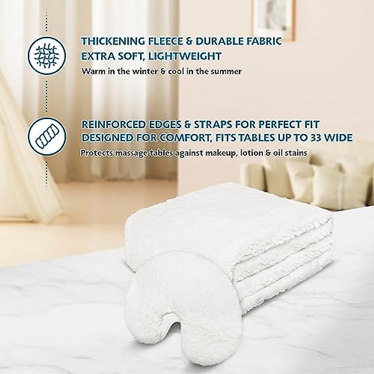Massage Table Pad Set Premium Fleece Professional SPA Massage Bed Pad, Natural & Thickened & Extra Soft Fleece Massage Table Cover, Includes Pad and Face Rest Cover, 31” W x 72” L
