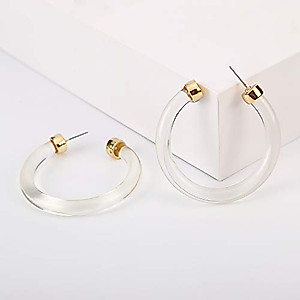 LEGITTA Leia Resin Hoop Earrings Transparent White Acrylic Round Circle Dangle Ear Drops Fashion Statement Jewelry for Women