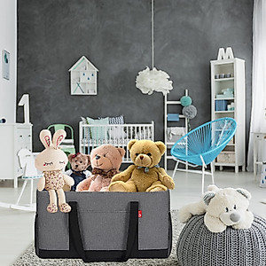 RVSNQ Extra Large Utility Tote Bag, Foldable Reusable Grocery Bags, Collapsible Tote with Metal Wire Frame & Reinforced Bottom Board, Stand up Large Utility Tote for Groceries, Shopping, Storage（Grey）