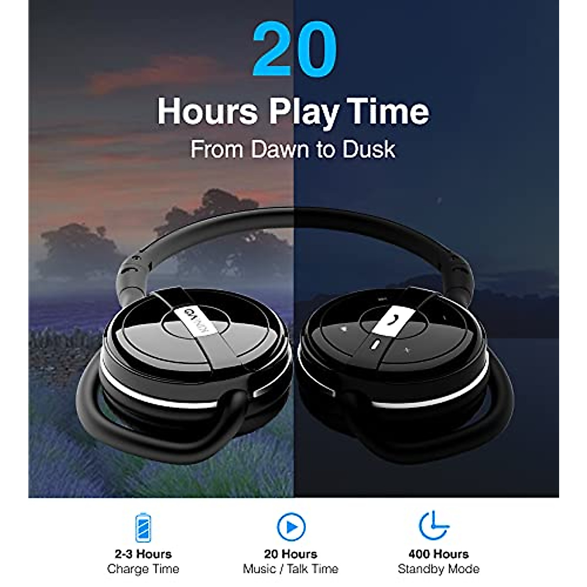 Kinivo BTH240 Bluetooth Headphones (Black, On-Ear, Wireless Music, Hands-Free Calling, Built-in Mic, Foldable, Memory Form Earpads, Travel Bag)