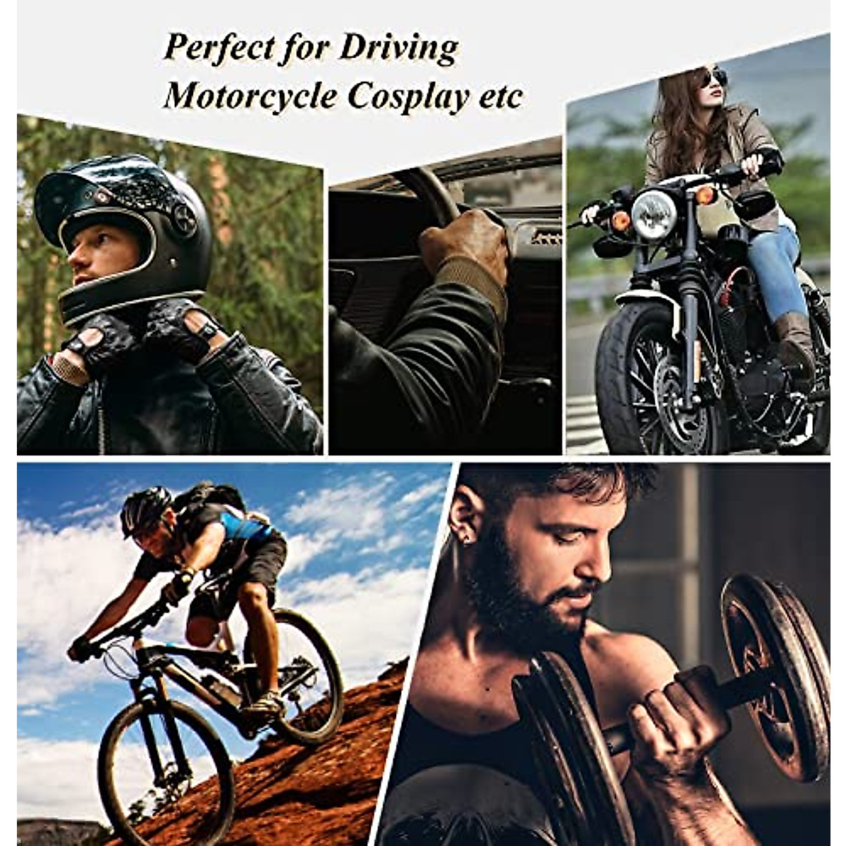 FLORVIV Black Fingerless Gloves PU Faux Leather Goth Cosplay Costume Punk Halloween Performance for Men