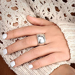 Boho-Magic 925 Sterling Silver Spinner Dome Ring for Women Fidget Ring Band Wide Hammered (8)