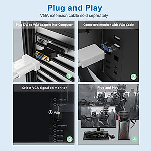 FOINNEX DVI to VGA Adapter, DVI-D to VGA Adapter, DVI-I to VGA Converter 24+1 &24+5 Compatible with Computer, Laptop to Old Monitor, TV, KVM