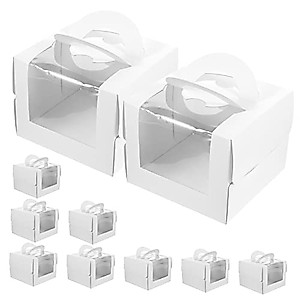 NOLITOY 20 Pcs Portable Cake Box Cake Case Wedding Cake Stand Cupcake Containers Cupcake Holder Cake Carrier with Lid and Handle Single Cupcake Cardboard White Open The Window Packing Box