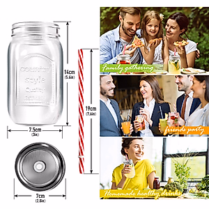 Masthome Regular Mouth Mason Jars 16oz, Drinking Glasses with 6 Extra Lids & 6 Reusable Straws, Glass Storage Jars for Canning, Preserving – Set of 6