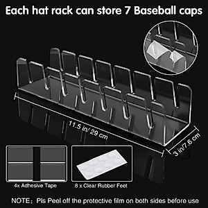 2 PCS Hat Stand for Baseball Caps Display and Storage,Hat Organizer for 14 Baseball Caps,Acrylic Baseball Hat Storage Organizer No Install,Baseball Hat Organizer for Bedroom, Closet (clear-2packs)