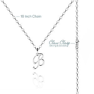 Silver B Necklace A-Z Letter Pendant Necklace for Women 14k Gold/Rose Gold Plated or 925 Sterling Silver Cute Pretty Dainty Girls Women's Capital Letter Necklace (B - Sterling Silver)