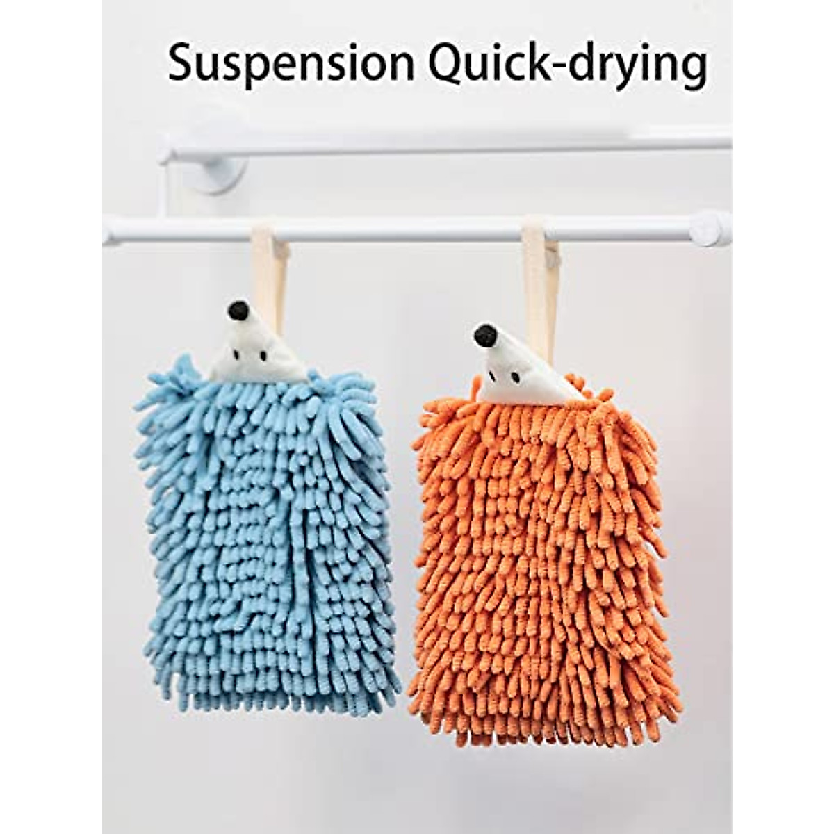 PIAOPIAO 2 Pack Cute Animal Chenille Hand Towels, Fuzzy Ball Hand Towel with Loop, Hanging Hand Towels for Bathroom, Kitchen (Yellow)