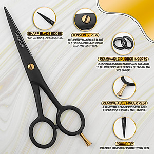 5" Professional Hair Scissors for Mustache & Beard, German Stainless Steel All-Purpose Hair Cutting Scissors for Men’s Grooming, Includes Pouch, Tweezers, Beard Comb, and Mustache Comb
