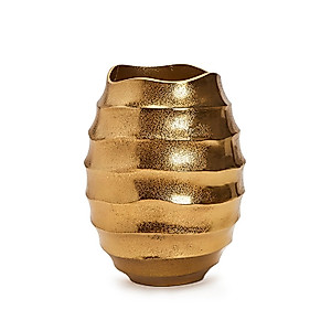 Two's Company Recycled Aluminum Wave Vase, 12-inch Height, Golden, Tabletop, Gift, Home Decor