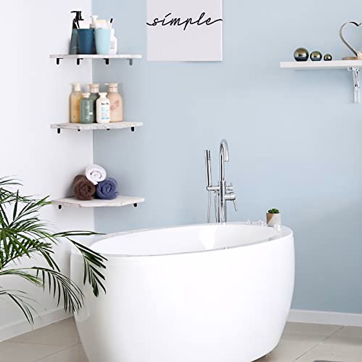 SEHERTIWY Corner Floating Shelves for Wall, 5 Tier Rustic Wall Shelves Corner Storage Shelves Small Shelf White Floating Shelves for Bedroom, Living Room, Bathroom, Kitchen