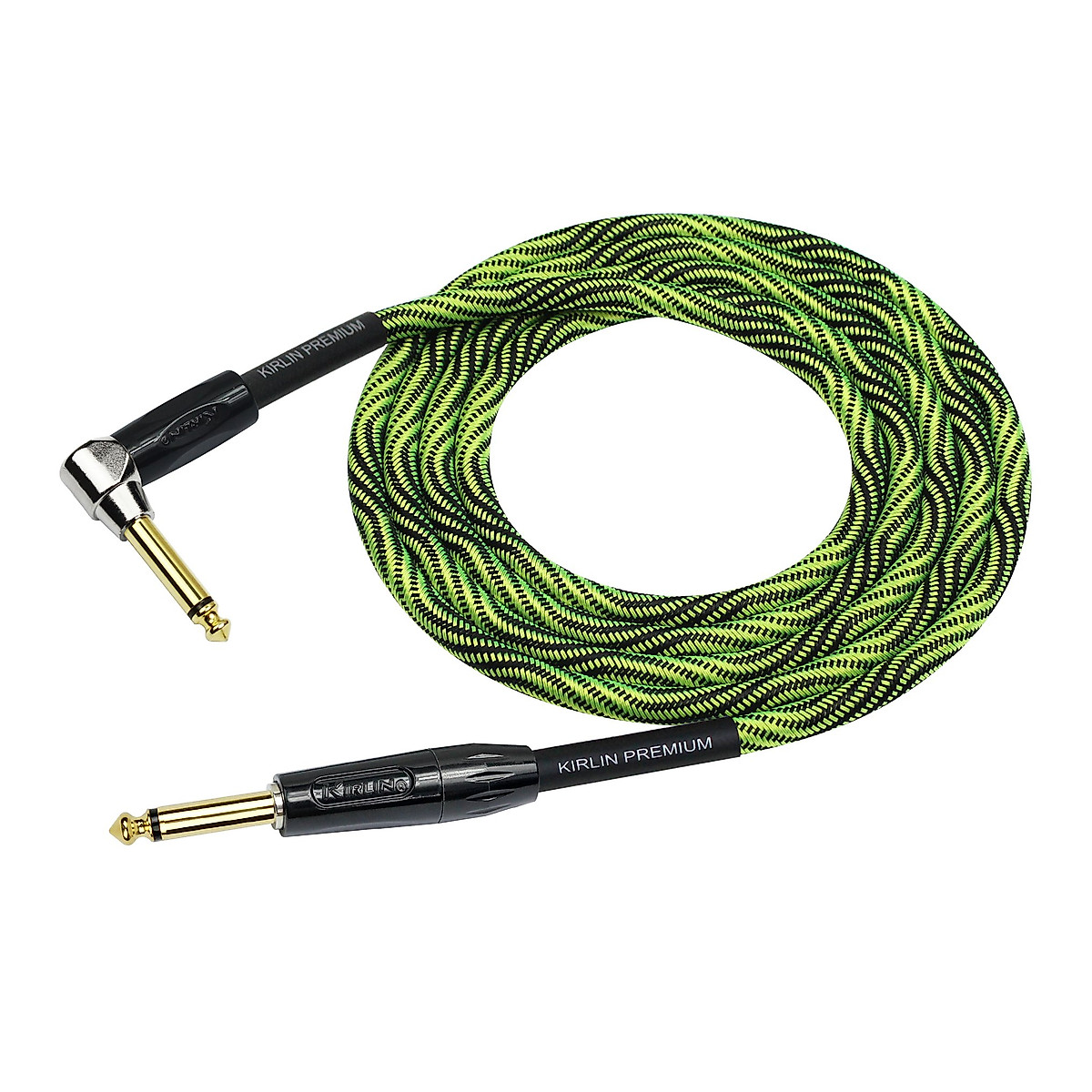 KIRLIN Cable IWB Instrument Cable, 1/4-Inch Right Angle to Straight, Black Green Wave, 10FT (IWB-202 BFGL-10/WBG)