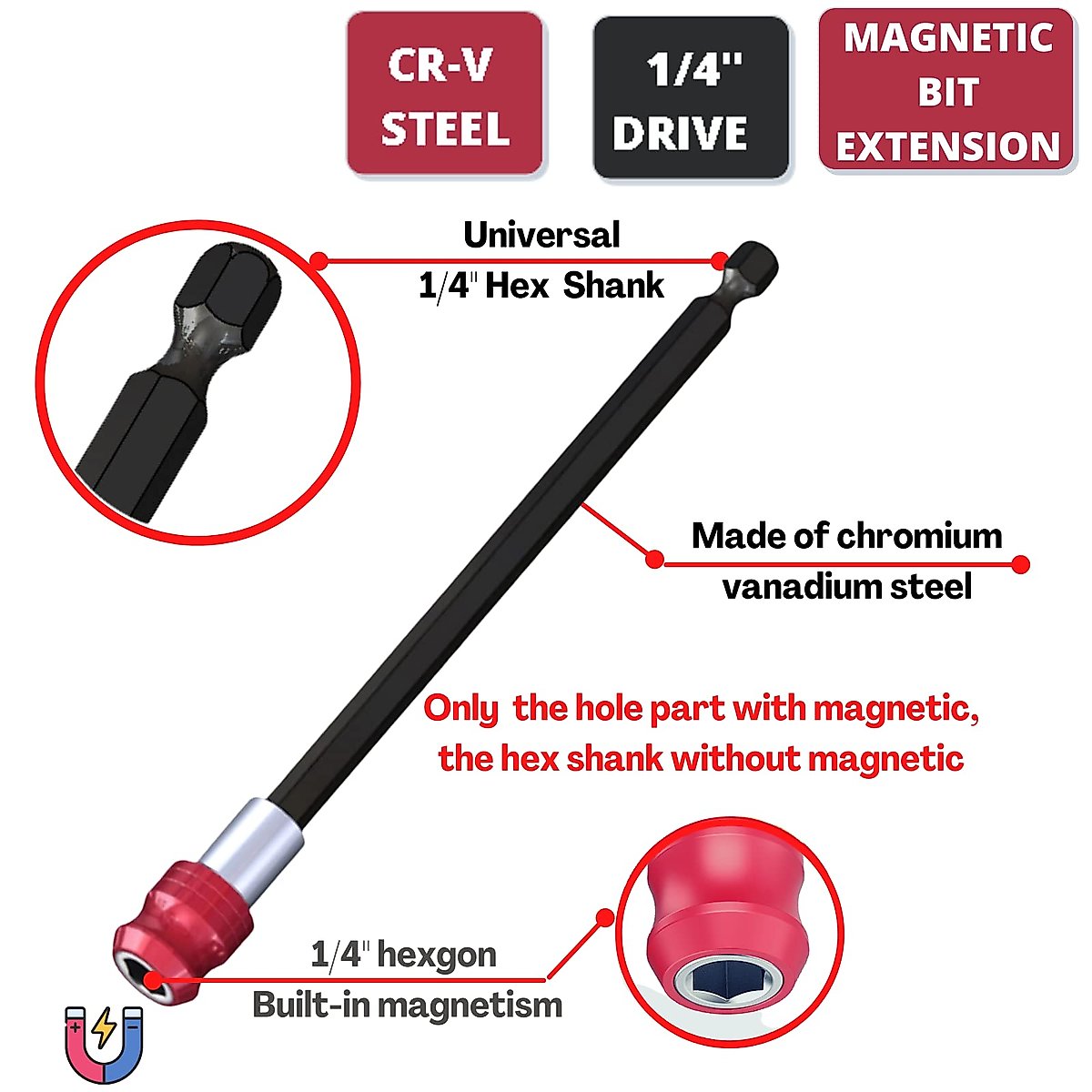 Drill Bit Extension Magnetic Drill Bit Holder 1/4 Hex Shank Extension for Drill Bits,Quick Change Bit Holder Drill Bit Extender(3 Packs)