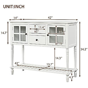 SEASD Sideboard Console Table with Bottom Shelf, Farmhouse Wood/Glass Buffet Storage Cabinet Living Room