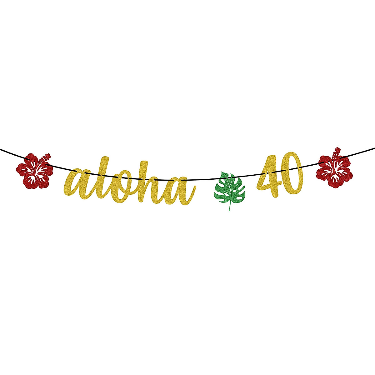 Aloha 40 Banner, Tropic Hawaiian 40th Birthday Decorations, Aloha Party Decoration, Luau Party Supplies, Tropical Theme Summer Beach Pool Party Decorations, Luau 40th Birthday Party Supply Gold Green Red Glitter