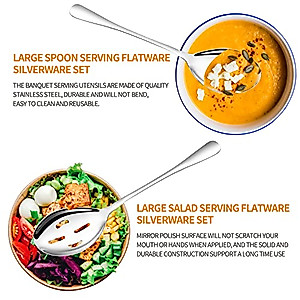 Bonasen 10.1-Inch 6-Piece Serving Spoons - Includes 3 Large Serving Spoons and 3 Slotted Spoons, Stainless Steel Buffet Serving Utensils,Metal Serving Spoons Set for Parties