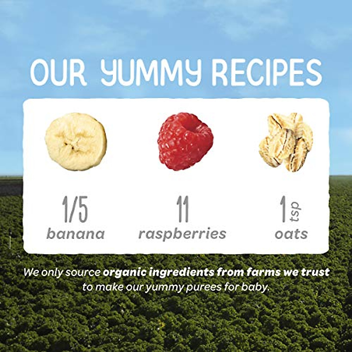 Happy Baby Organics Clearly Crafted Stage 2 Baby Food Bananas Raspberries & Oats, 4 Ounce Pouch Resealable Baby Food Pouches, Fruit & Veggie Puree, Organic Non-GMO Gluten Free Kosher (Pack of 8)