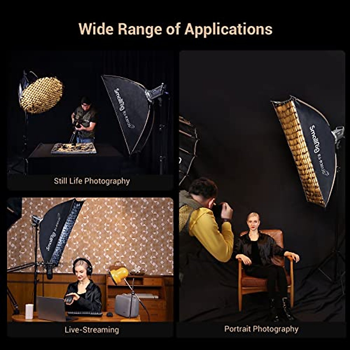SMALLRIG Strip Softbox with Quick Release Pressing Design, 30 x 120cm (11.8" x 47.2") Bowens Mount Softbox with Beam Grid & Diffusers for Studio Lighting, RA-R30120 - 3931