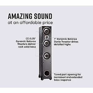 Polk Audio Monitor 60 Series II Floorstanding Speaker (Black, Single) for Home Audio | Affordable Price | 1" Tweeter, (3) 5.25" Woofers