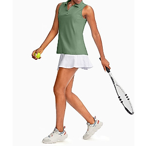 G Gradual Women's Sleeveless Golf Polo Shirts Tennis Quick Dry Collared Tank Tops V-Neck Polos for Women(Green,XL)