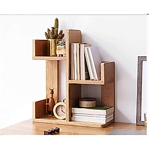 Bookshelf Gifts Desktop Small Bookshelf,Asymmetric Four Grid Desk Book Shelf,for Storage of Textbooks and Article,Freestanding Display Bookshelf Multipurpose Book Rack (Color : Natural Wood Color)