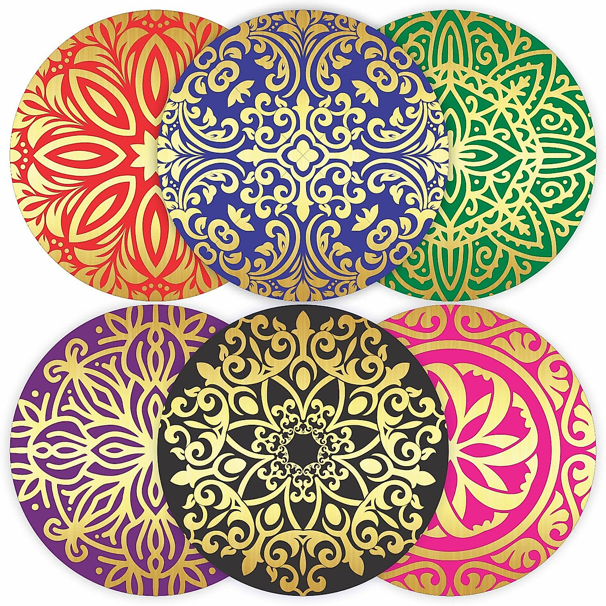 Mandala Gold Foil Stickers - (Pack of 120) 2" Large Round Labels for Christmas Happy Holidays New Year Birthday Cards Gift Boxes Envelope Seals