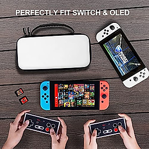 Carry Case for Nintendo Switch/Switch OLED Console,White PU Protective Hard Portable Travel Carrying Case Shell Pouch Bag for Switch Console and Accessories with 10 Game Card Slots for Girls and Boys