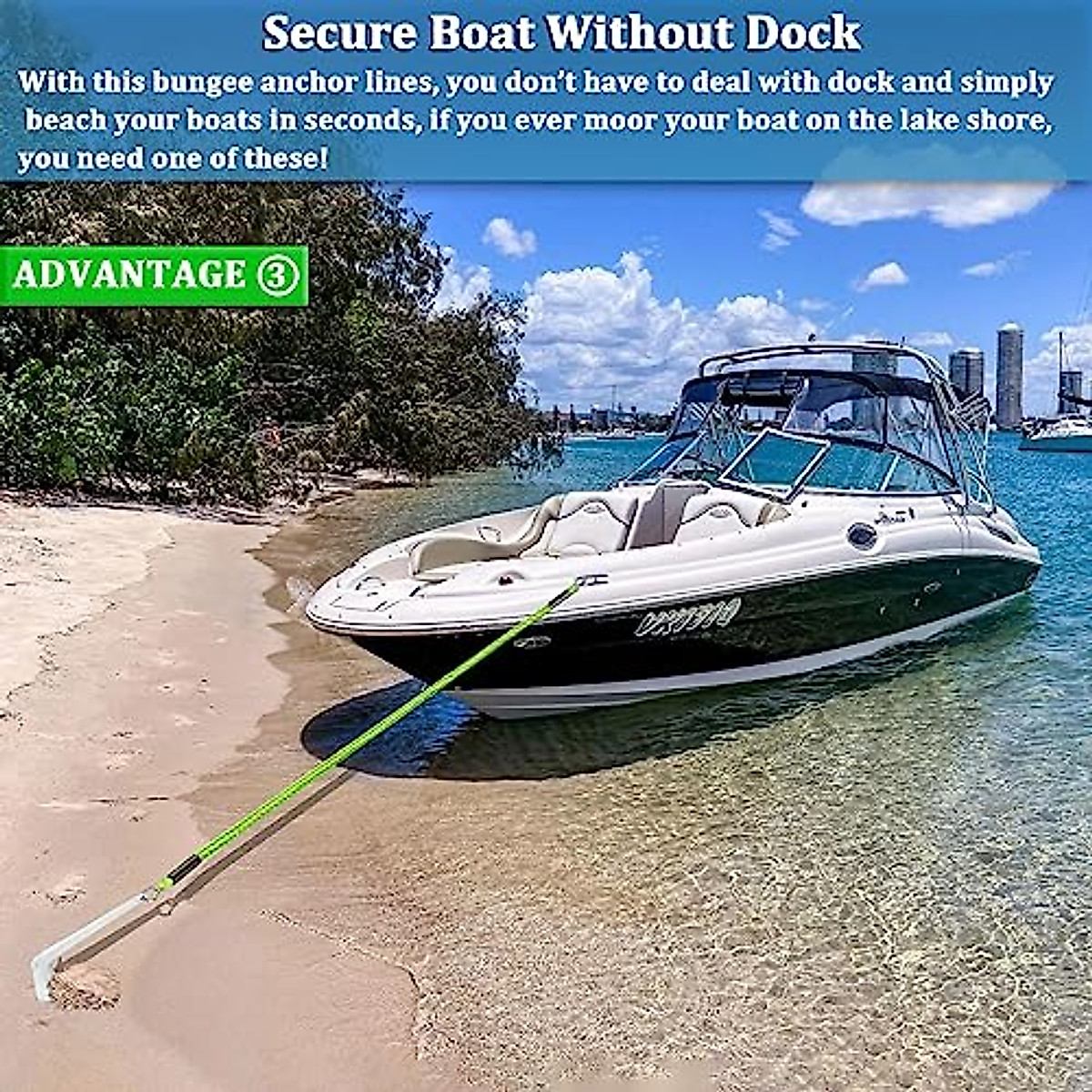 Botepon Boat Bungee Anchor Lines for Beach Anchor, Boat Beach Anchor Rope for Beach Boat, PWC, Jet Ski Or Seadoo, PWC Accessories, 7ft Stretch to 14ft