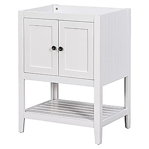 EMKK 24" Under Sink Storage Cabinet with 2 Doors and Open Shelf, PedestalSink Bathroom Vanity, Space Saver Organizer, White