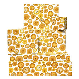 CENTRAL 23 Baby Wrapping Paper - 6 Sheets of Gift Wrap and Tags - Lion Faces - Girls Boys Wrapping Paper - For Birthday, Baby Shower, Baptism - Jungle Safari - For Kids - Comes with Stickers