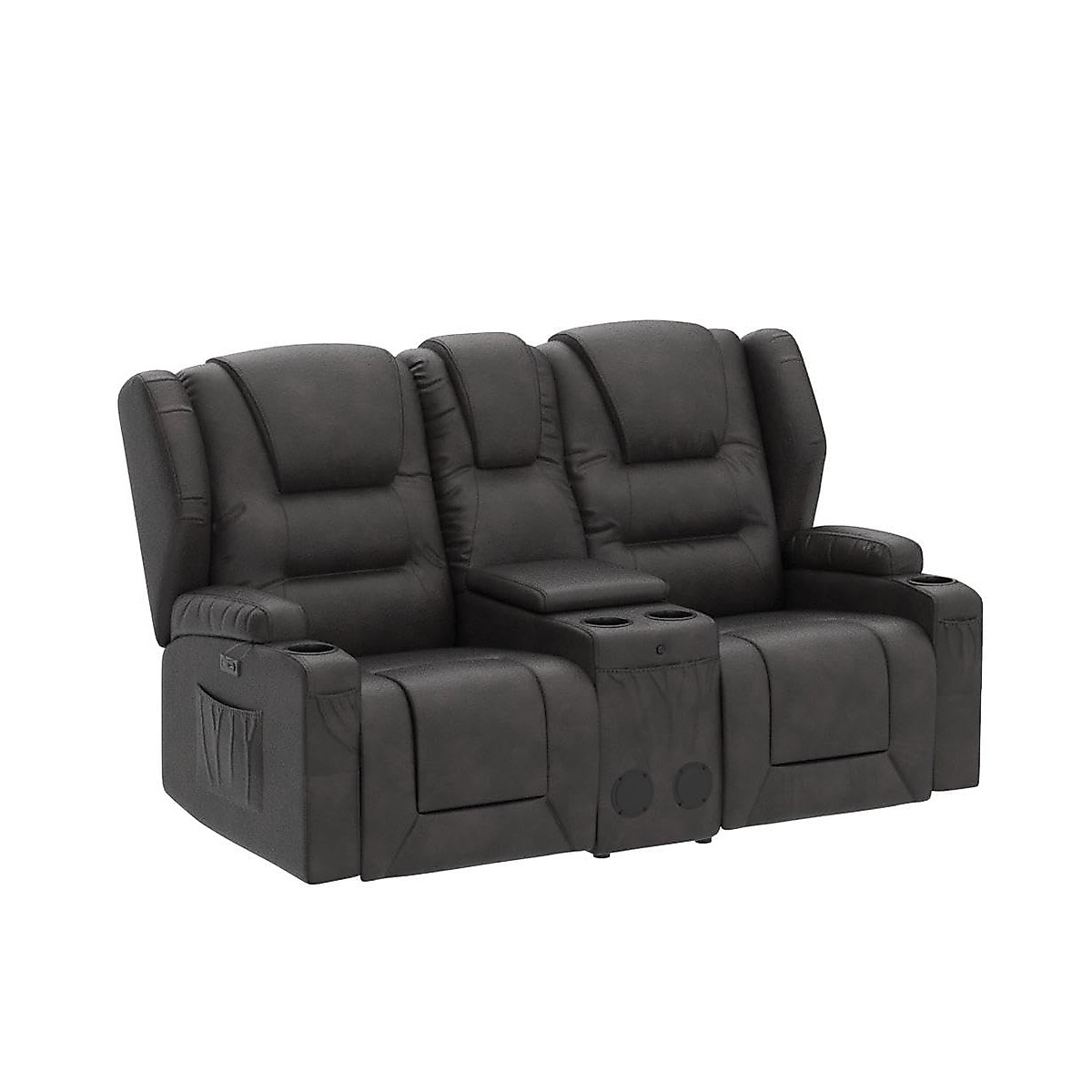 ETAGERIA Home Theater Seating 67" RV Recliner Double Reclining Loveseat Electric Recliner Loveseat Sofa with Console,Light Bar,Cup Holder (Black Grey)