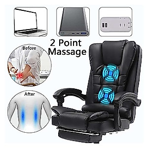 Adjustable Executive Massage Office Chair Reclining High Back Chair Big Tall Leather Ergonomic Swivel Task Chair with Footrest