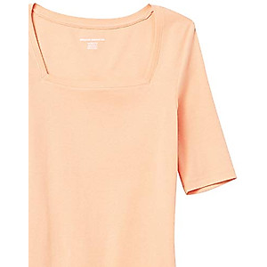 Amazon Essentials Women's Slim-Fit Half Sleeve Square Neck T-Shirt, Coral Orange, Medium