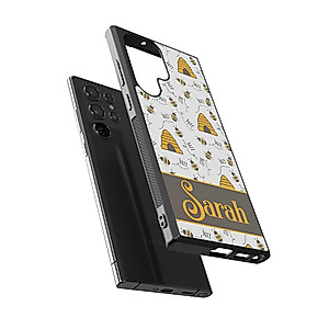 Honey Bumble Bee Personalized Black Rubber Phone Case Compatible With Samsung Galaxy S25 S25+ S25 Ultra S24 S24+ S24 Ultra S24FE, S23 FE S23+ Ultra S22 S22+