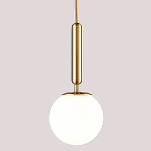 DIRYZON EUL Mid Century Modern Globe Pendant Light Opal Glass Hanging Light Fixture Gold Finish