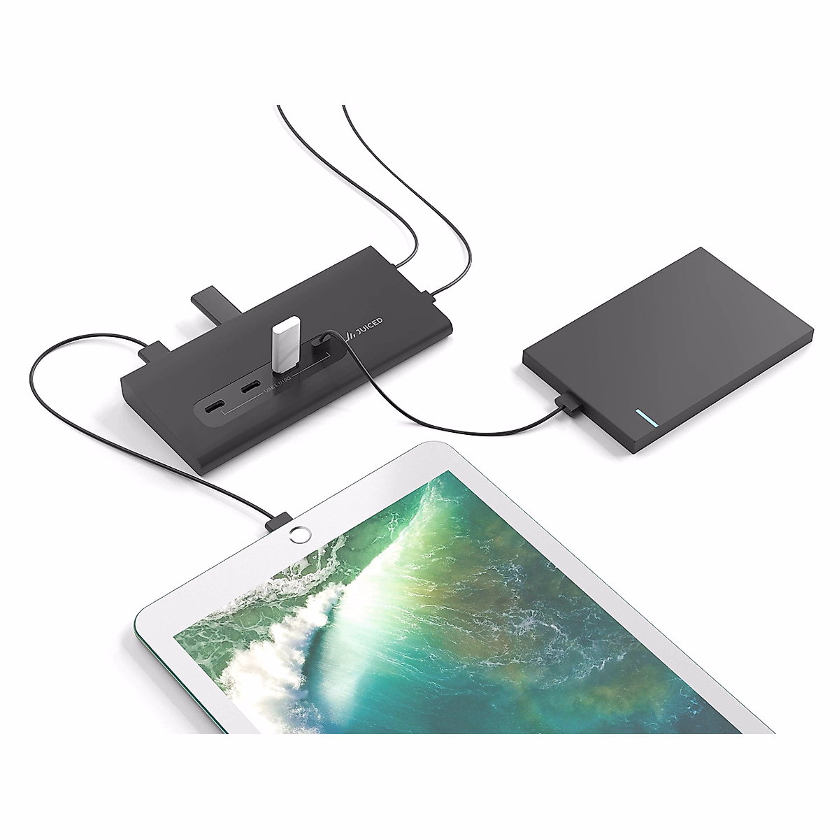 Juiced Systems VertexHUB High-Speed USB-C & USB-A Hub - 10 Gbps Transfer, USB 3.2 Gen 2, 4X USB-C Ports, 3X USB-A Ports, Fast Charging