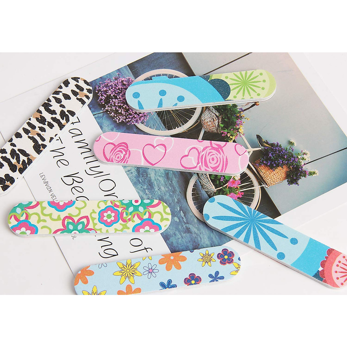 SBYURE 48 Pcs Colorful Girly Nail File,Double Sided Natural Emery Board Set Bulk for Women,Cosmetic Manicure,Color Random