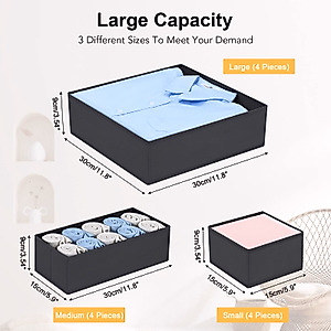 DIMJ Clothes Drawer Organizer, 12 Packs, Foldable Underwear Organizer for Baby Clothes, Tie, Bra, Sock (Black)